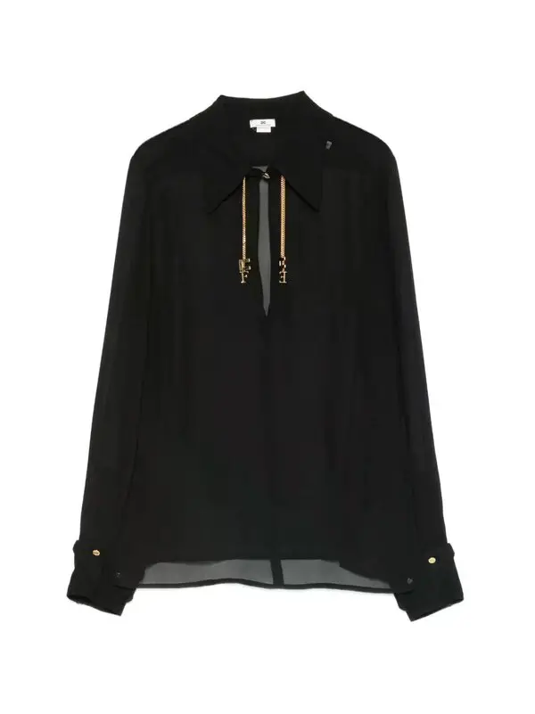 Elisabetta Franchi Long Sleeve Blouse With Gold-tone Chain Detail - Black