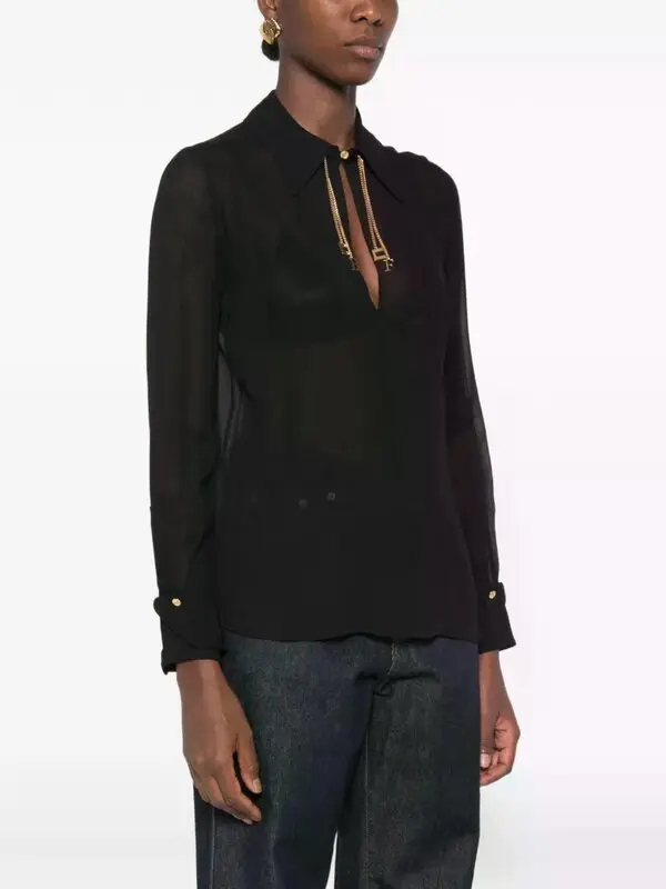 Elisabetta Franchi Long Sleeve Blouse With Gold-tone Chain Detail