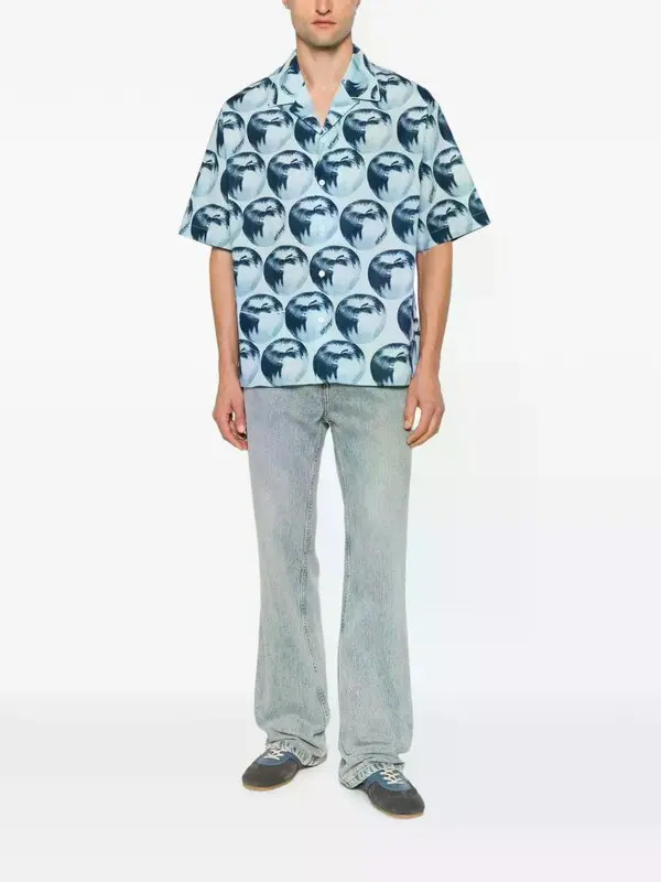 Kenzo Apple-print Short-sleeve Shirt - Blue