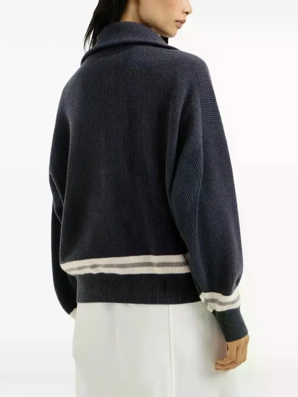 Brunello Cucinelli Cashmere English-rib Half-zip Sweater - Blue