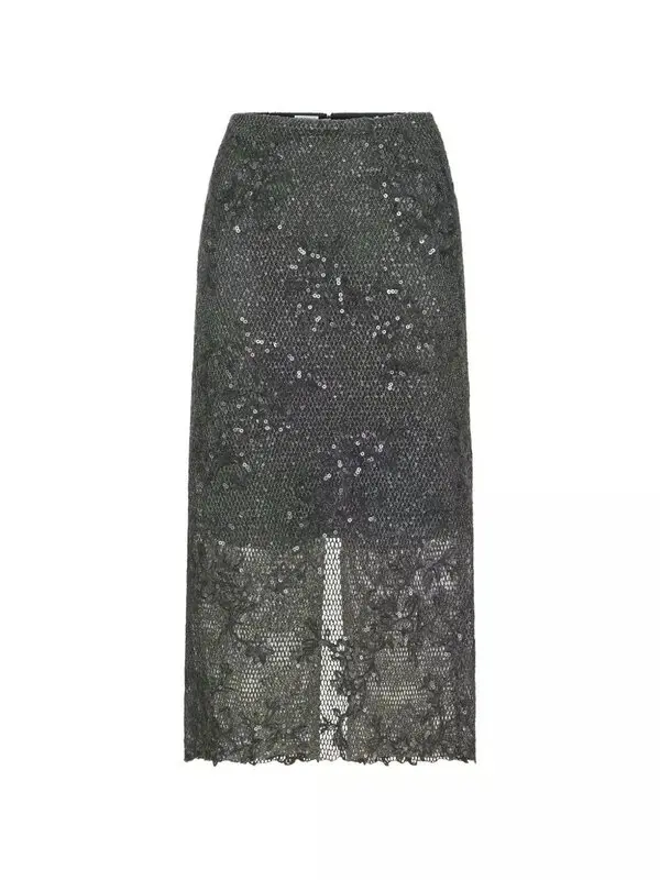 Brunello Cucinelli Dazzling Lace-embroidery Pencil Skirt In Sparkling Mohair And Wool - Grey
