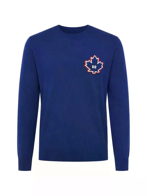 Dsquared2 Maple-leaf Patch Crew-neck Sweater - Blue