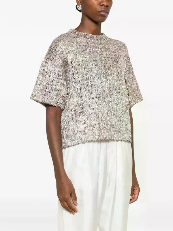 Brunello Cucinelli Mohair And Wool T-shirt With Craquelé Embroidery - Neutrals