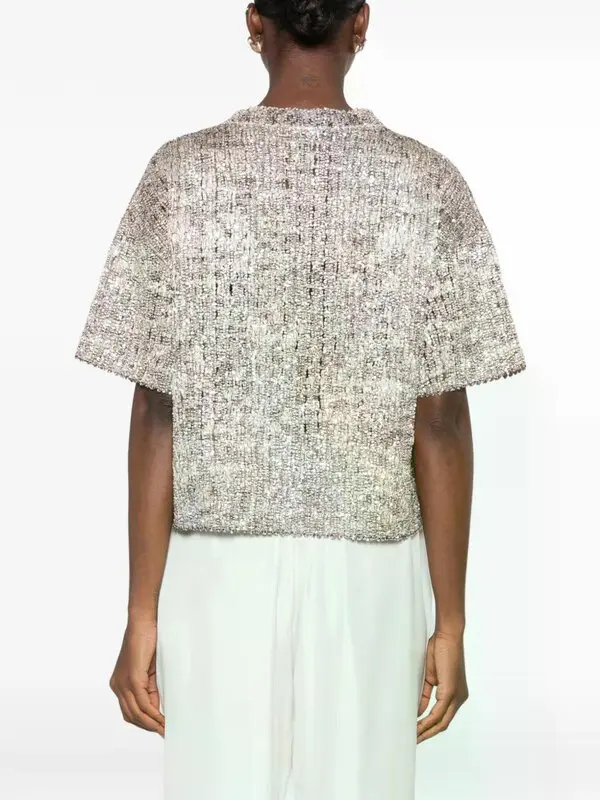 Brunello Cucinelli Mohair And Wool T-shirt With Craquelé Embroidery - Neutrals
