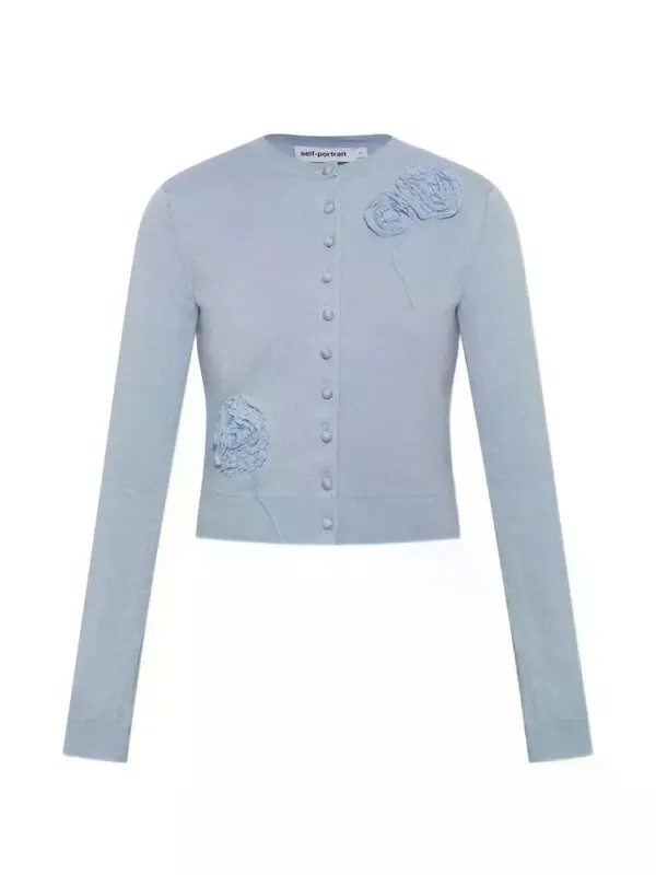 SELF-PORTRAIT Lace-appliqué Button-up Cardigan - Blue