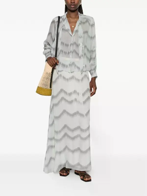 FORTE_FORTE Pussy-bow Chevron-pattern Shirt