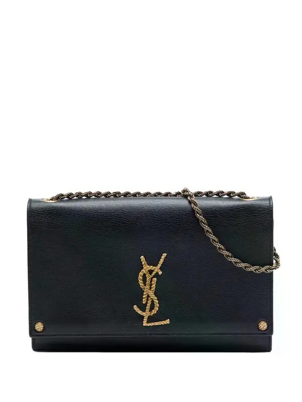 Saint Laurent 2016 Medium Smooth Calfskin Braided Monogram Kate Crossbody Bag - Black