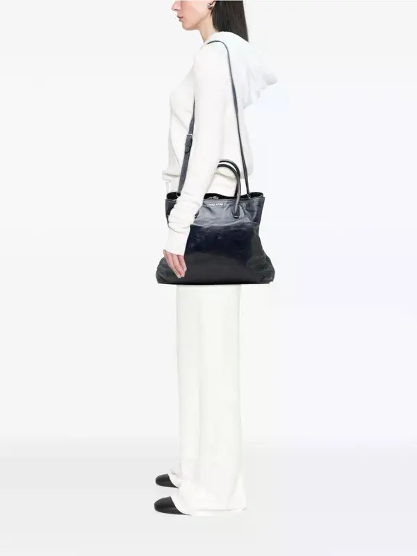Miu Miu 2010-2026 Crinkled Calfskin Convertible Tote Satchel - Blue
