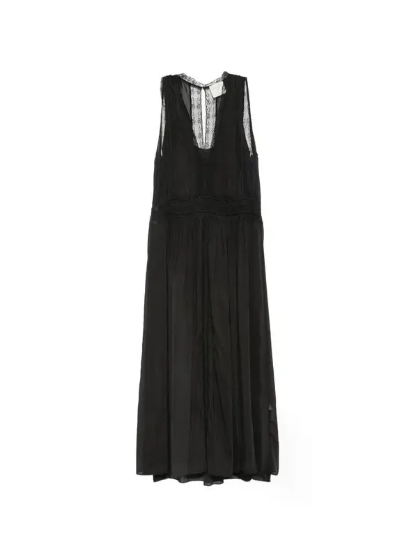 FORTE_FORTE Lace-trim Plissé Midi Dress - Black