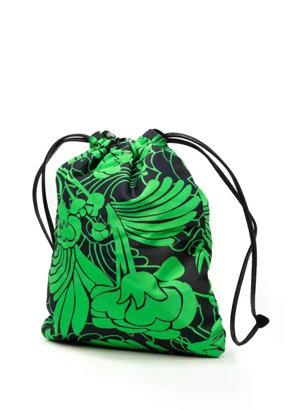 Miu Miu 2010-2026 Canvas Floral Botanical Print Drawstring Pouch Clutch Bag