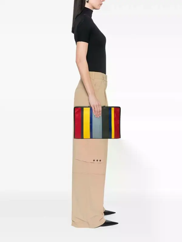 Balenciaga Lambskin Striped Bazar Clutch Bag