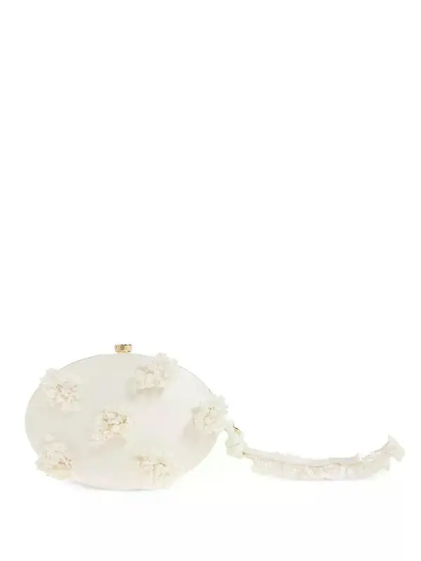 SELF-PORTRAIT Floral-appliqué Satin Clutch Bag - Neutrals
