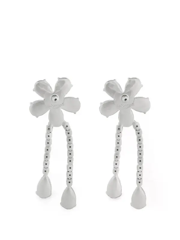 SELF-PORTRAIT Crystal-embellished Floral-motif Drop Earrings