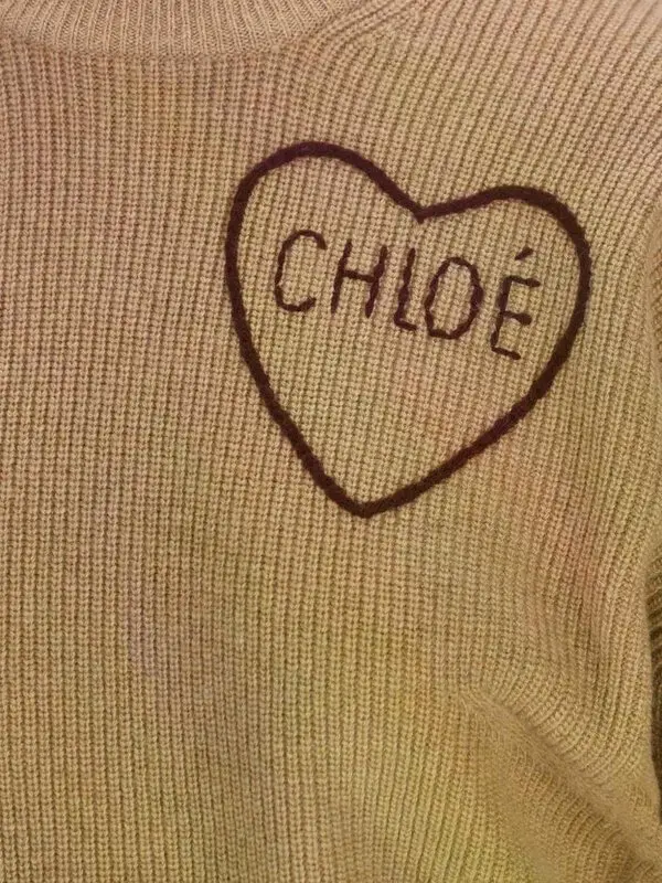Chloé Heart-embroidered Ribbed-knit Sweater