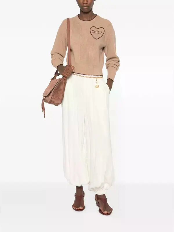 Chloé Heart-embroidered Ribbed-knit Sweater - Neutrals