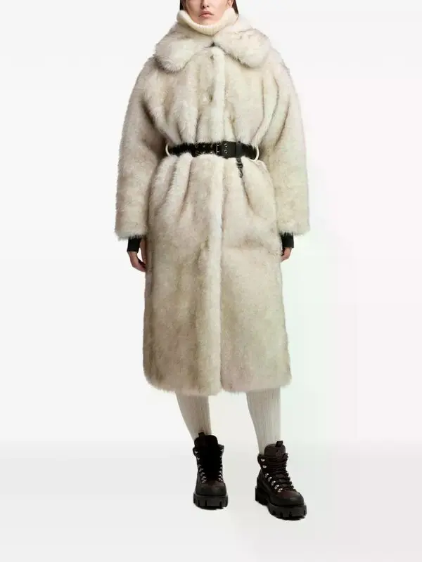 Moncler Belted Faux Fur Coat - Neutrals