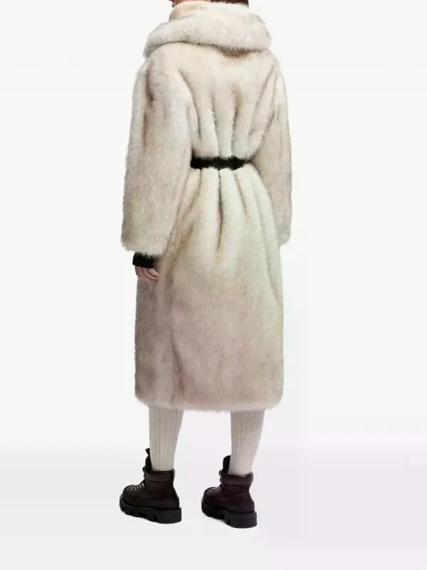 Moncler Belted Faux Fur Coat - Neutrals