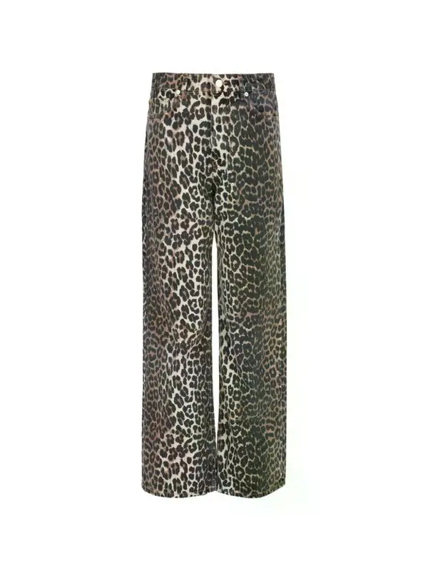 GANNI Leopard-print Wide-leg Jeans - Brown