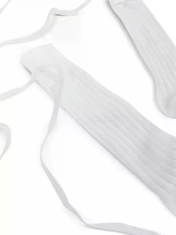 ANN DEMEULEMEESTER Ribbed Knit Knee-high Socks With Ribbon Tie Detail - White