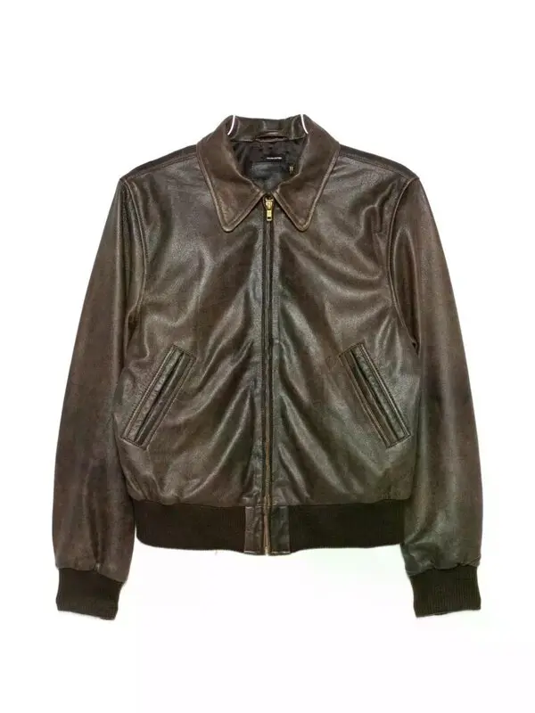 R13 Boyfriend Distressed Leather Jacket - Brown