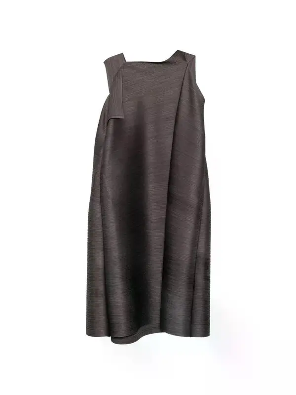 Issey Miyake Charcoal Pleated Sleeveless Dress - Grey