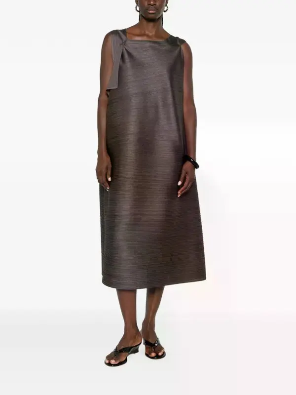 Issey Miyake Charcoal Pleated Sleeveless Dress