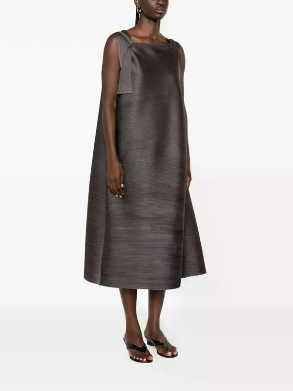 Issey Miyake Charcoal Pleated Sleeveless Dress