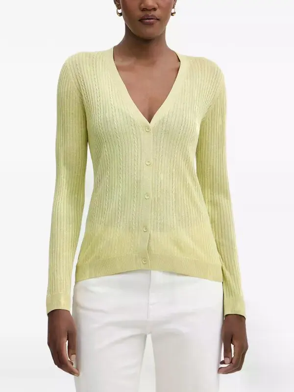 Liu Jo Ribbed V-neck Cardigan With Button Fastening - Green
