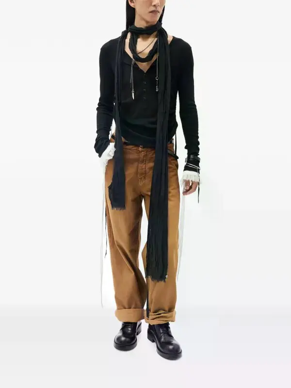ANN DEMEULEMEESTER Frayed-edge Crinkled Scarf - Black