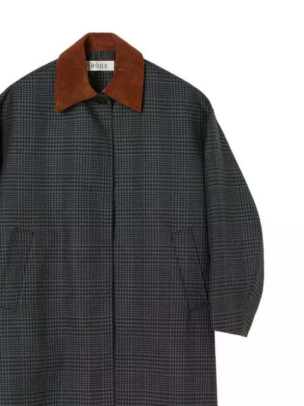 RÓHE Checked Trench Coat With Suede Collar - Grey