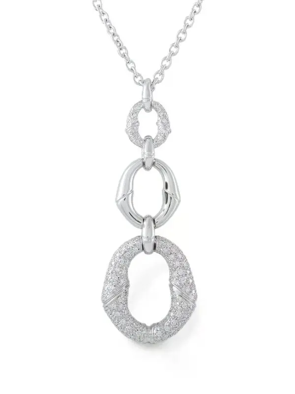 Gucci 18k White Gold Bamboo Pendant Diamond Necklace - Silver