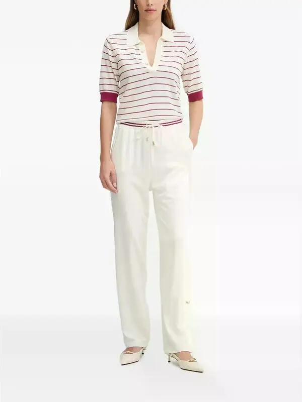 Liu Jo Striped Knit Top With Spread Collar And V-neck