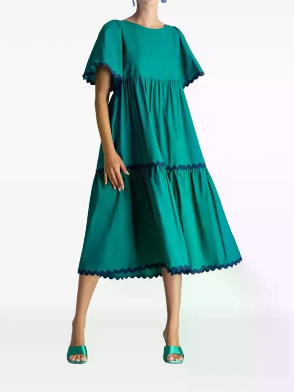 MOUTAKI Scalloped-trim Tiered Midi Dress - Green