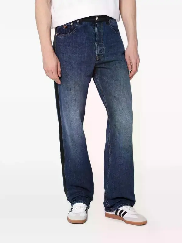 WALES BONNER Side-stripe Logo-embroidered Jeans - Blue