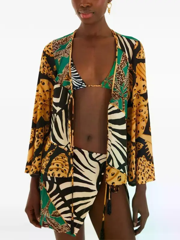 Farm Rio Mixed-print Tie-front Blouse - Black