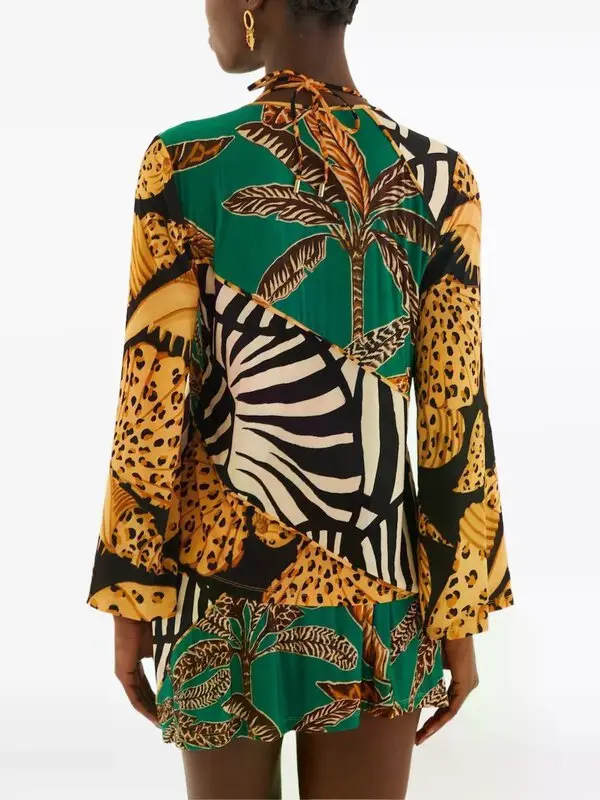 Farm Rio Mixed-print Tie-front Blouse