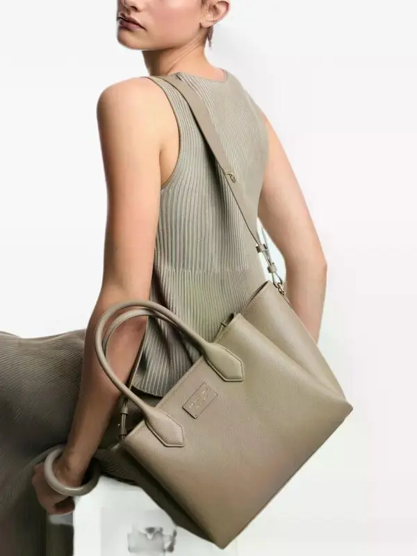 Emporio Armani Small Palmellato-finish Logo-patch Tote Bag - Neutrals