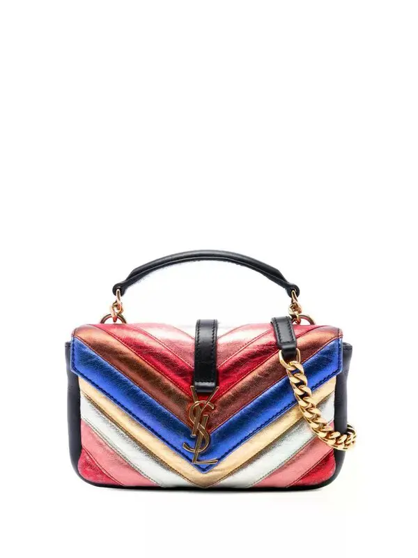 Saint Laurent 2016 Mini Chevron Sheepskin Multicolor Monogram College Satchel