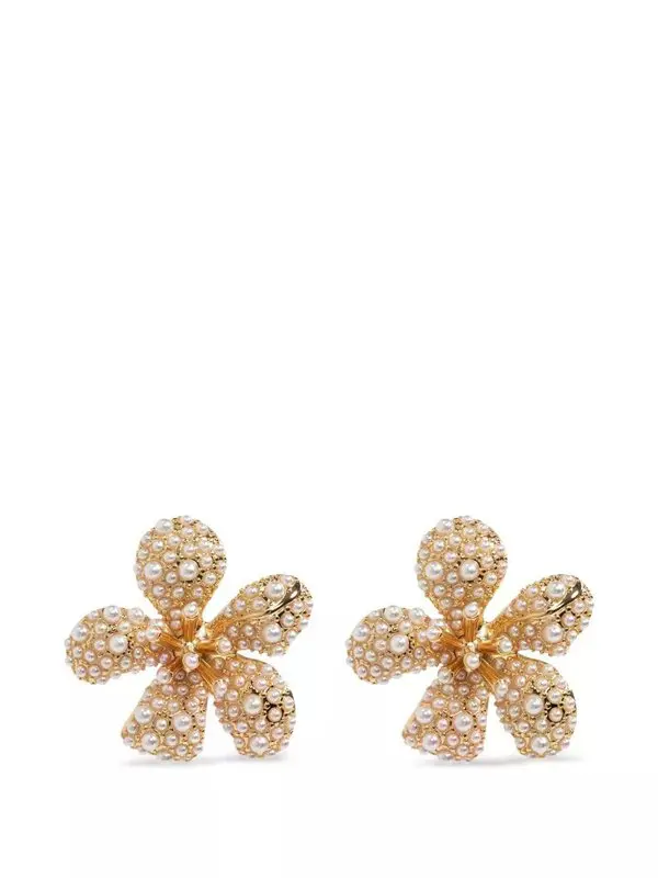 SELF-PORTRAIT Tone Faux Pearl Floral Motif Earrings - Gold