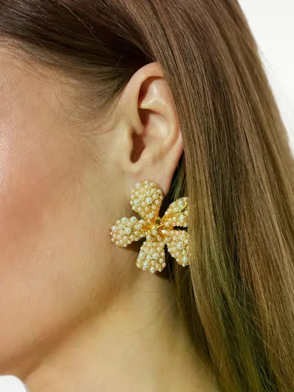 SELF-PORTRAIT Tone Faux Pearl Floral Motif Earrings