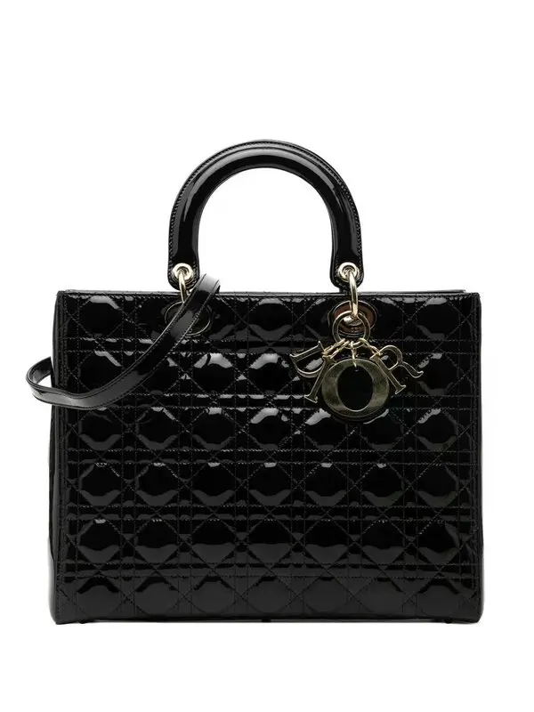 Dior 2010 Large Patent Cannage Lady Satchel - Black