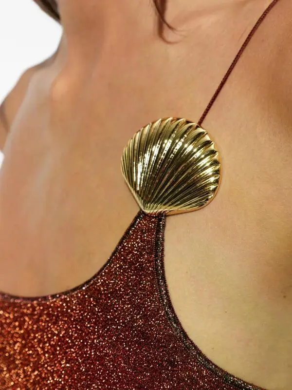 Oseree Lumière One-shoulder Swimsuit With Shell Detail - Brown