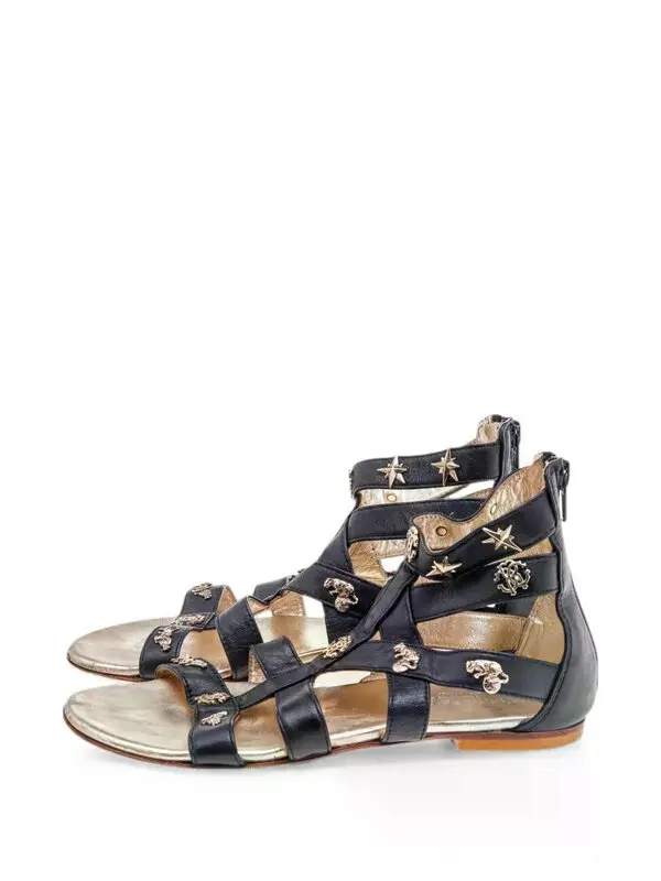 Roberto Cavalli Embellished Calf Leather Sandals - Black