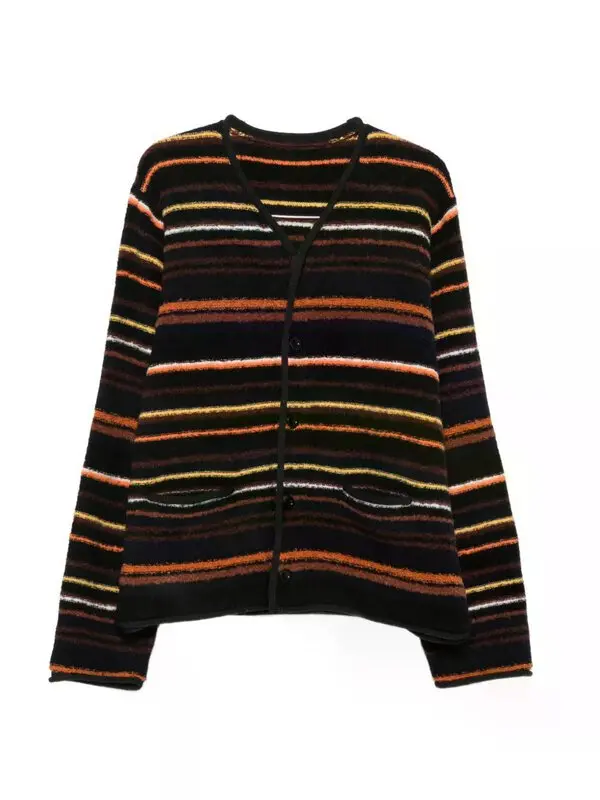 Sacai Striped Button-up Cardigan - Black