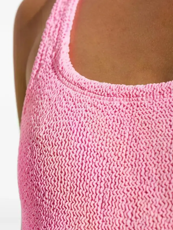 Hunza G Coverage Crinkle-effect Square-neck Swimsuit - Pink