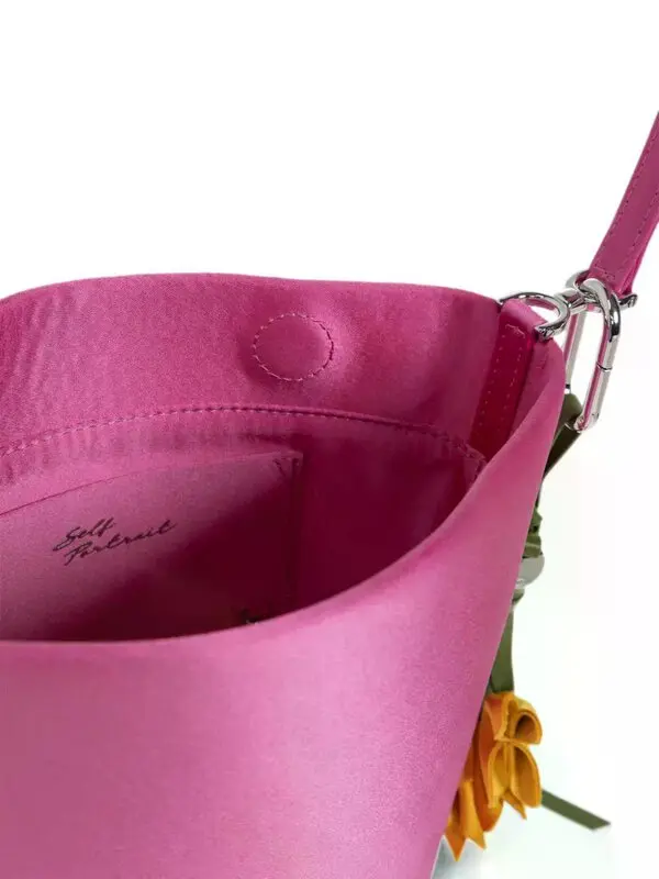 SELF-PORTRAIT Satin Floral-charm Bucket Bag