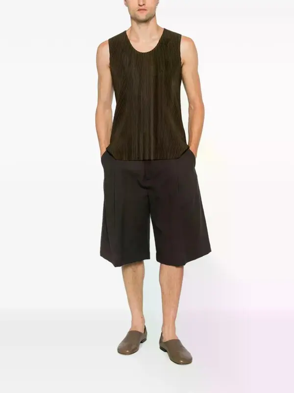 Issey Miyake Brown Plissé Effect Tank Top - Green