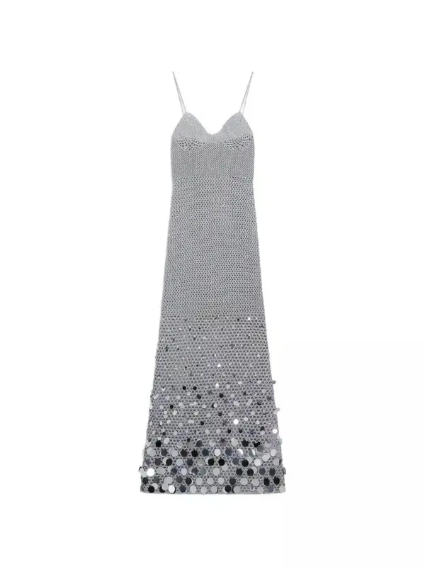 Casablanca Crochet Sequin Embellished V-neck Maxi Dress - Silver