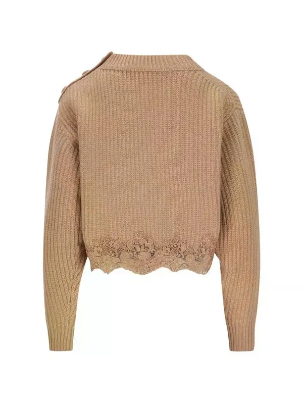 Chloé Lace-trimmed Ribbed Knit Sweater - Neutrals