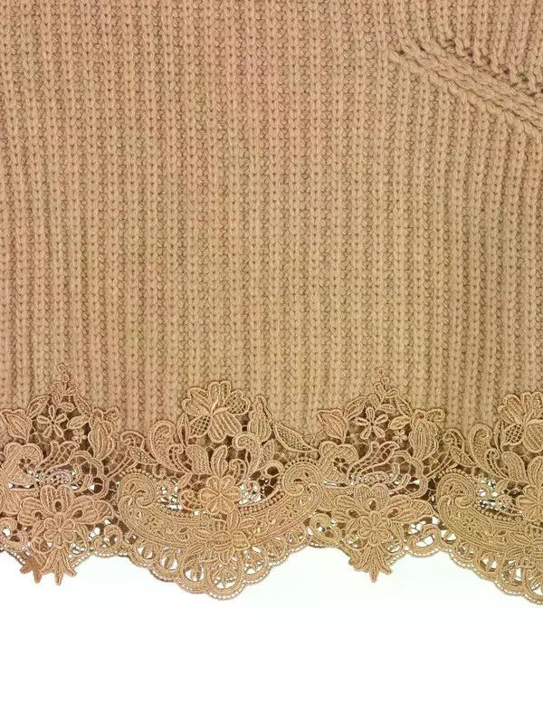 Chloé Lace-trimmed Ribbed Knit Sweater - Neutrals